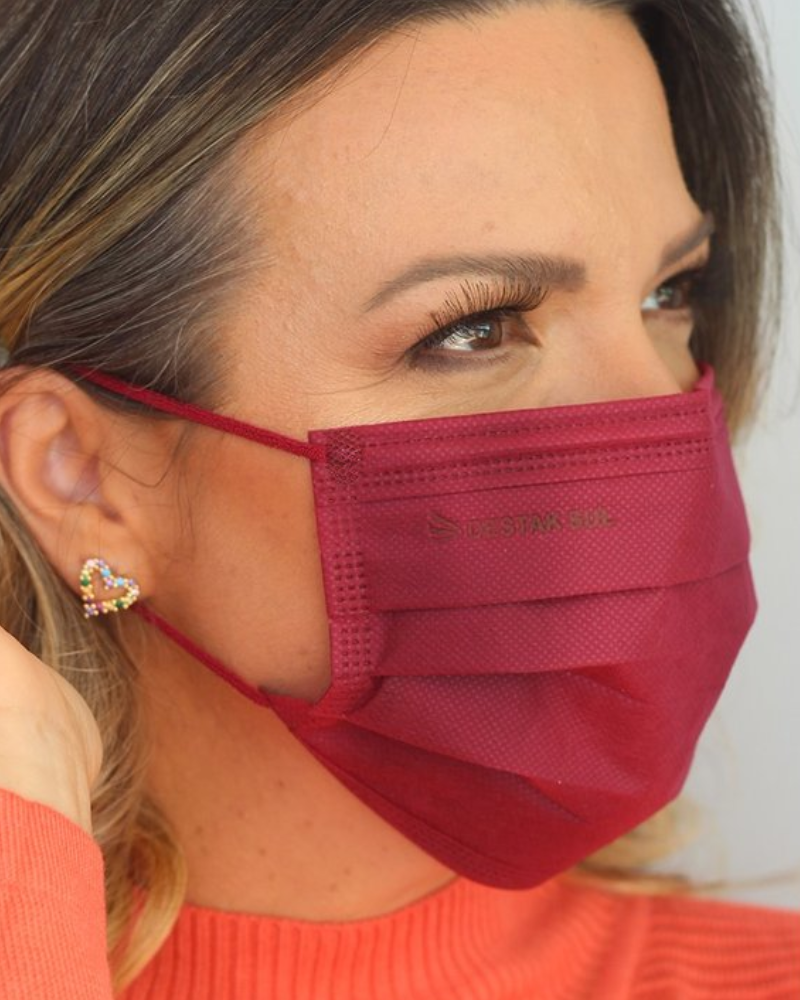 Máscara descartável tripla marsala com elástico marsala - Rosana Furman Andreatta - Especial Enf ...